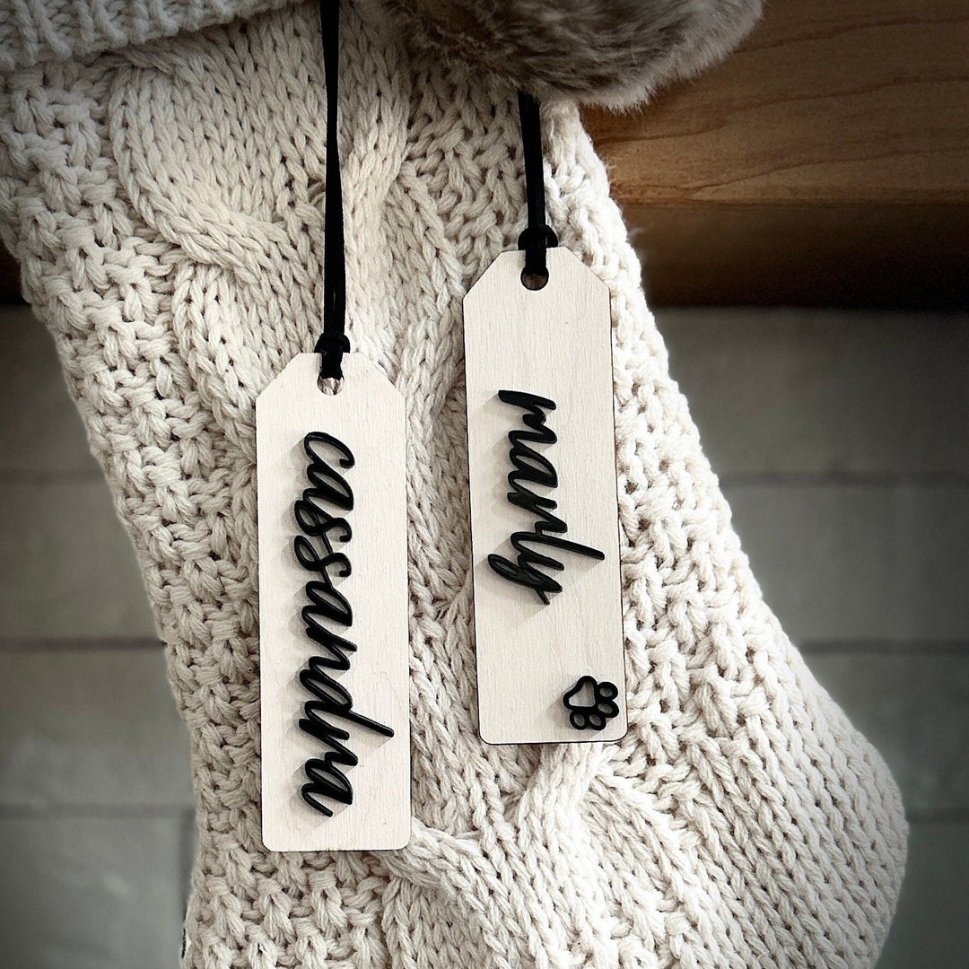 Personalized Stocking Tags, Wooden 3D Name Tags, Christmas Stocking ...