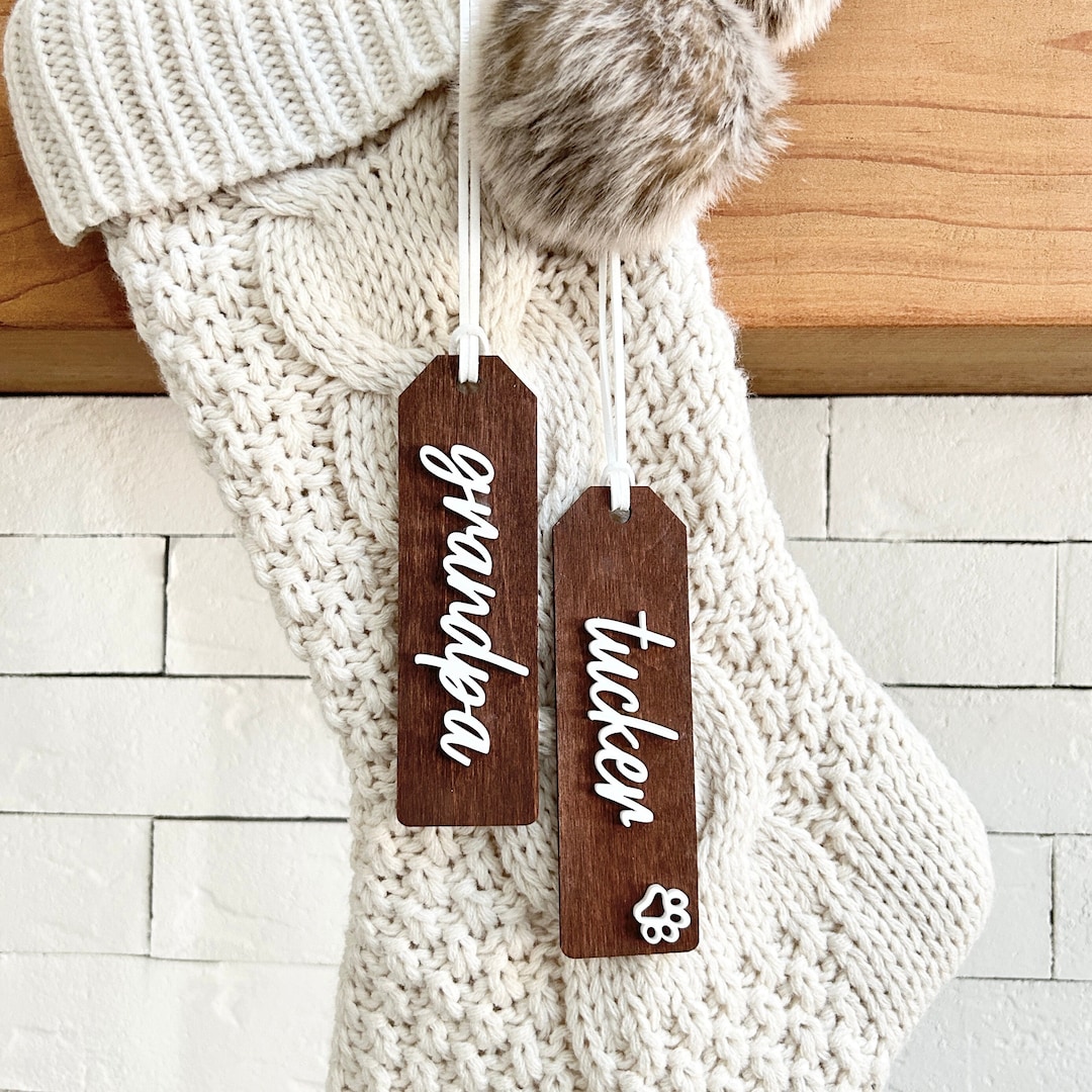 Personalized Stocking Tags, Wooden 3D Name Tags, Christmas Stocking ...
