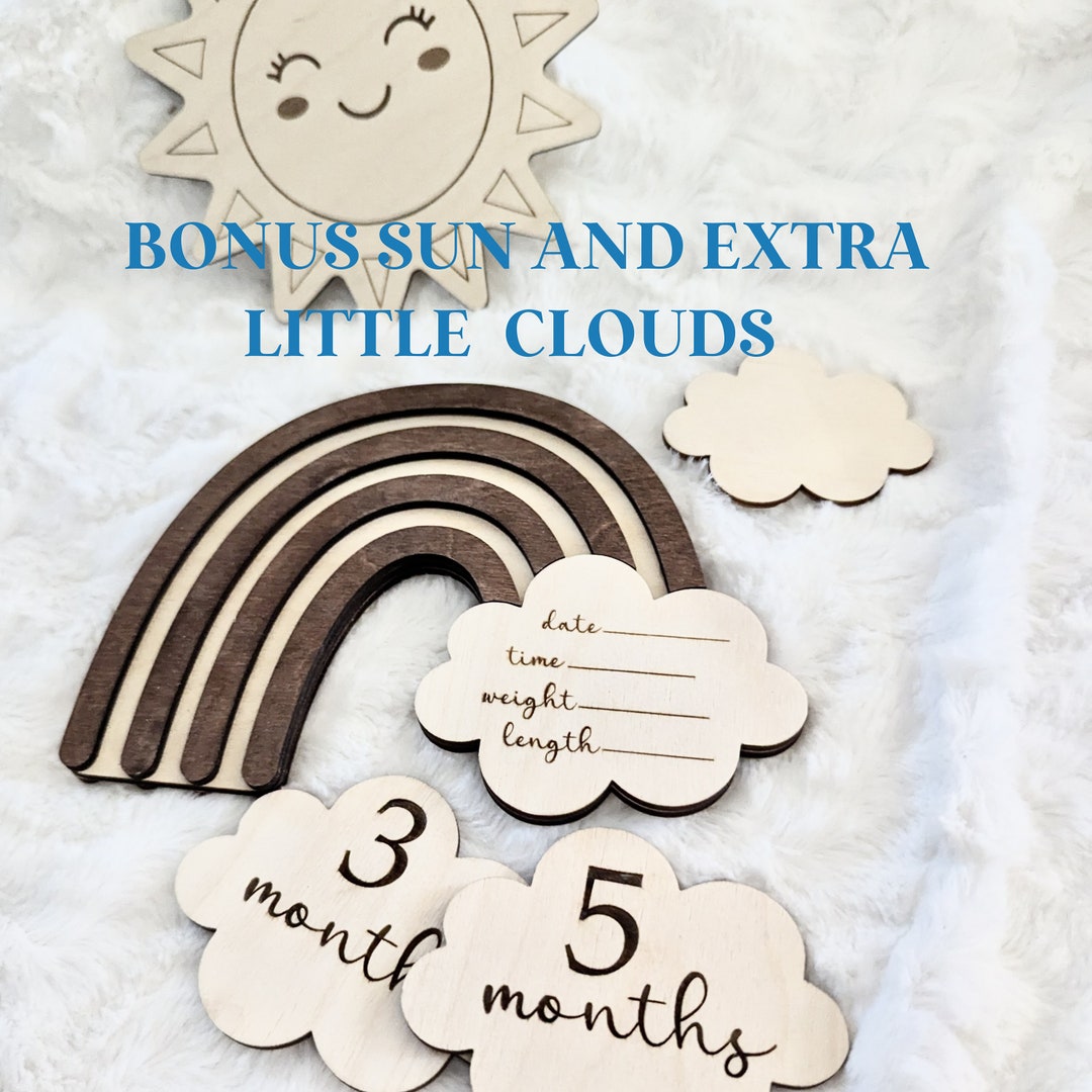 Wooden Baby Monthly Milestones, Wooden Milestones, Photo Props, Rainbow ...