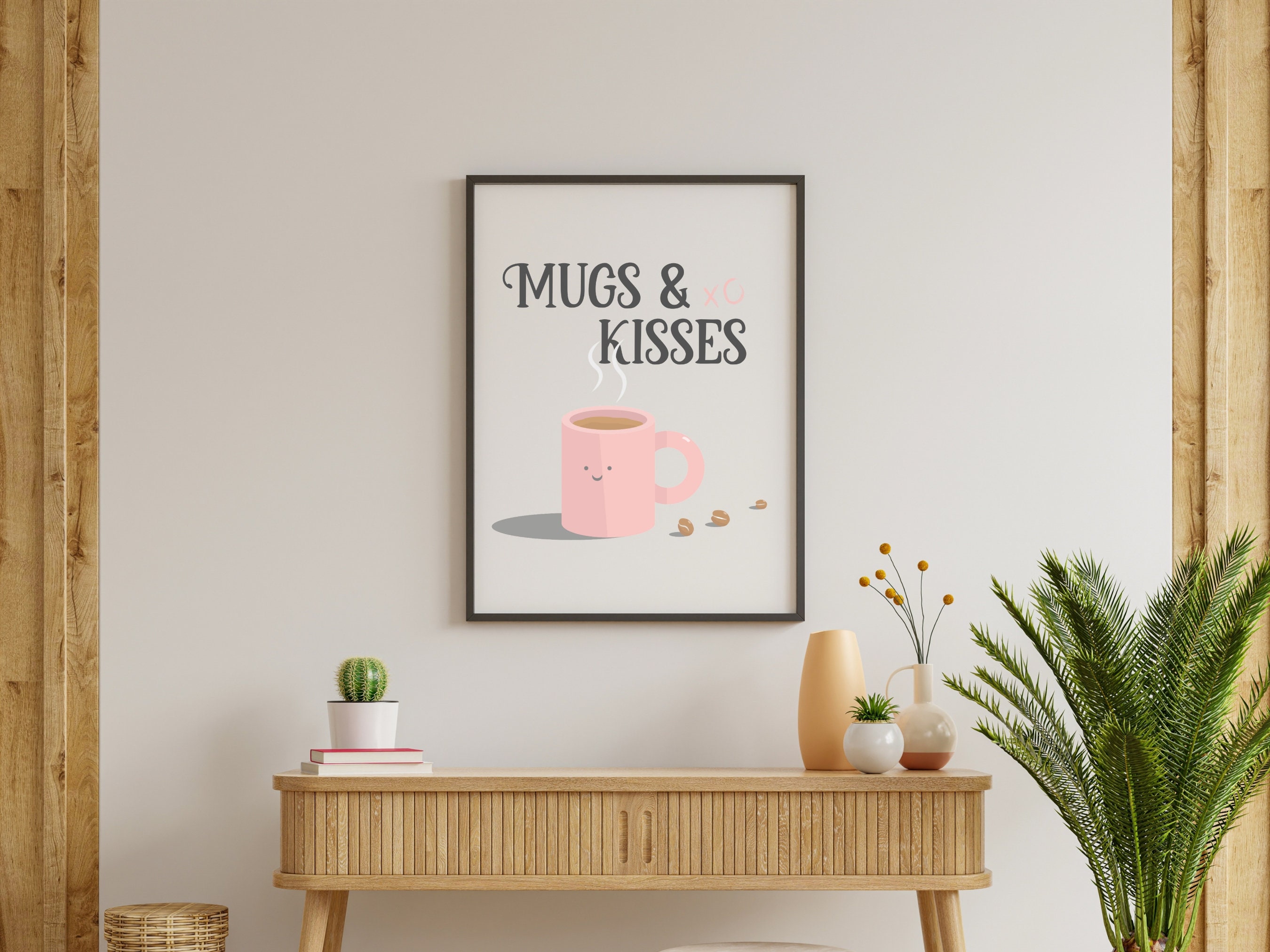 Mugs & Kisses Coffee Print, Mugs and Kisses Print, Coffee Lover, Office Printable Wall Art ...