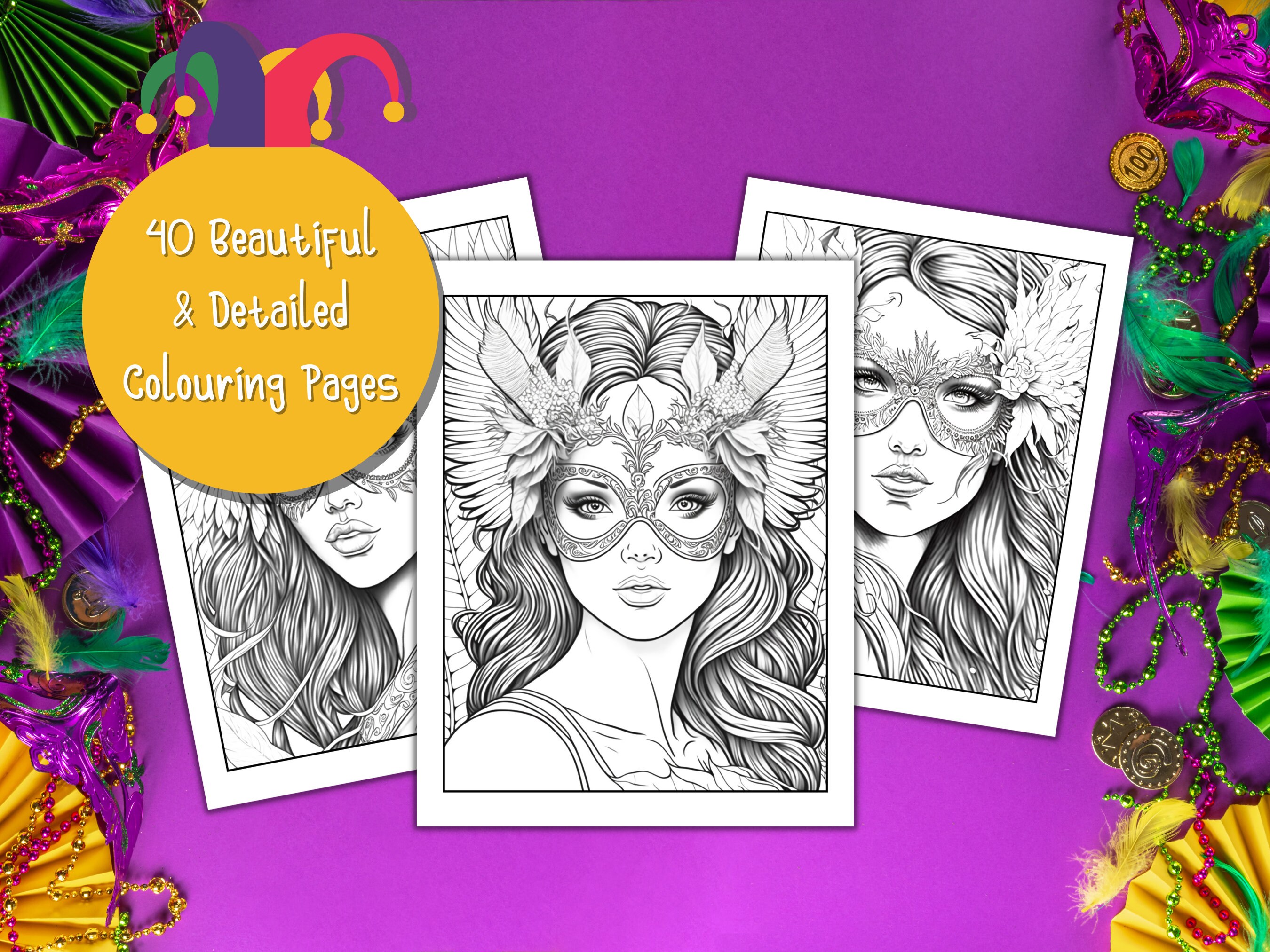 Mardi Gras Colouring Pages, Festival Coloring Book, Detailed Coloring ...