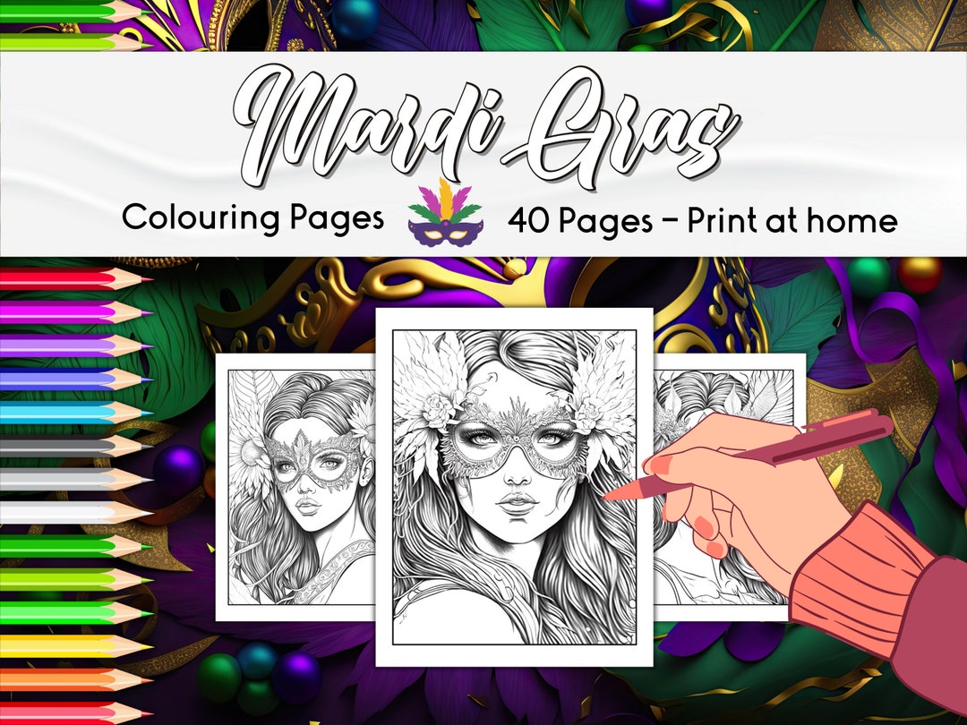 Mardi Gras Colouring Pages, Festival Coloring Book, Detailed Coloring ...
