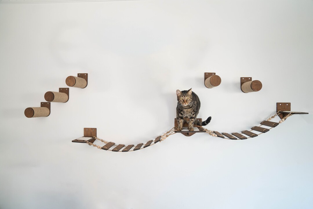 Cat Wall Bridge and Sisal Round Steps / Wooden Cat Wall - Etsy