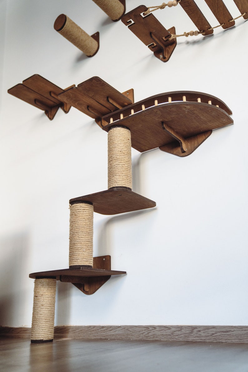 Wooden Cat Wall Furniture Set Cat Wall Shelves Cat Tree Etsy