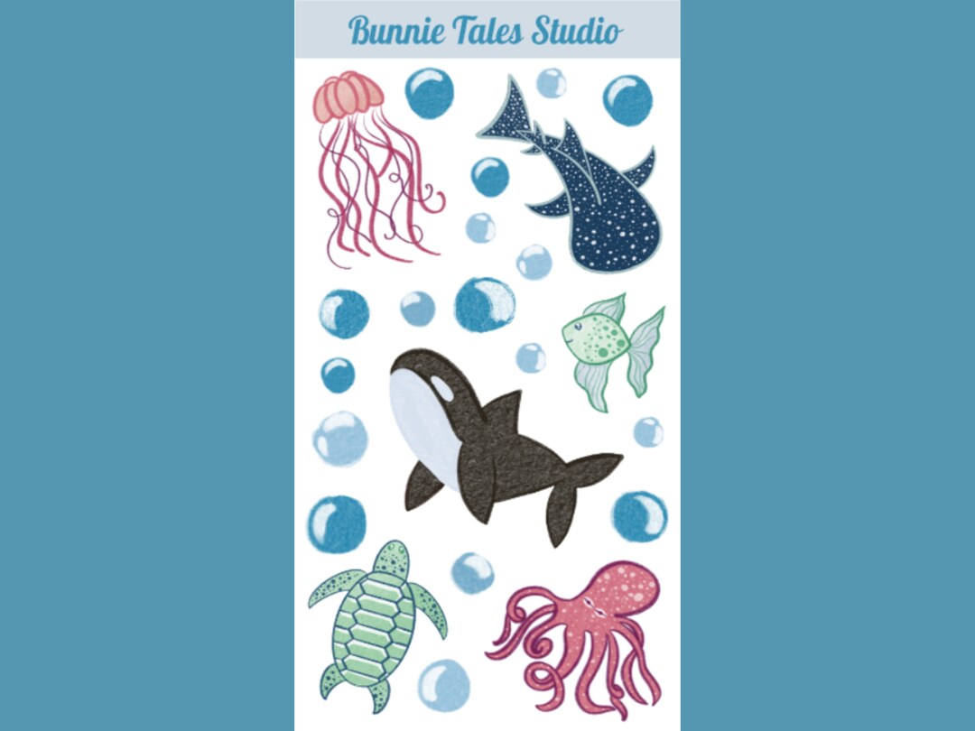 Marine Life Sticker Sheet / Whale Stickers / Bubbles / Turtle ...