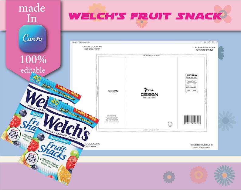 Party Favor Template Fruit Snacks Wrapper Template | Editable | Canva ...