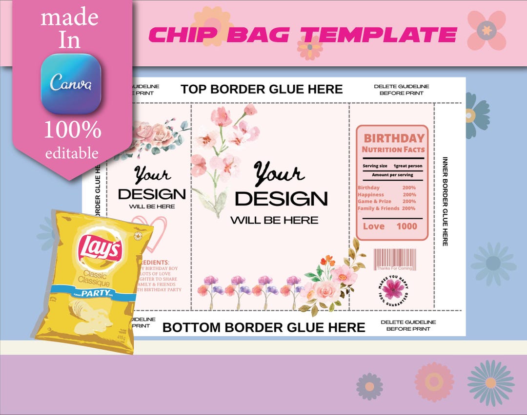 Chip Bag Template, Blank Chip Bag, Chip Bag Template Canva Editable ...