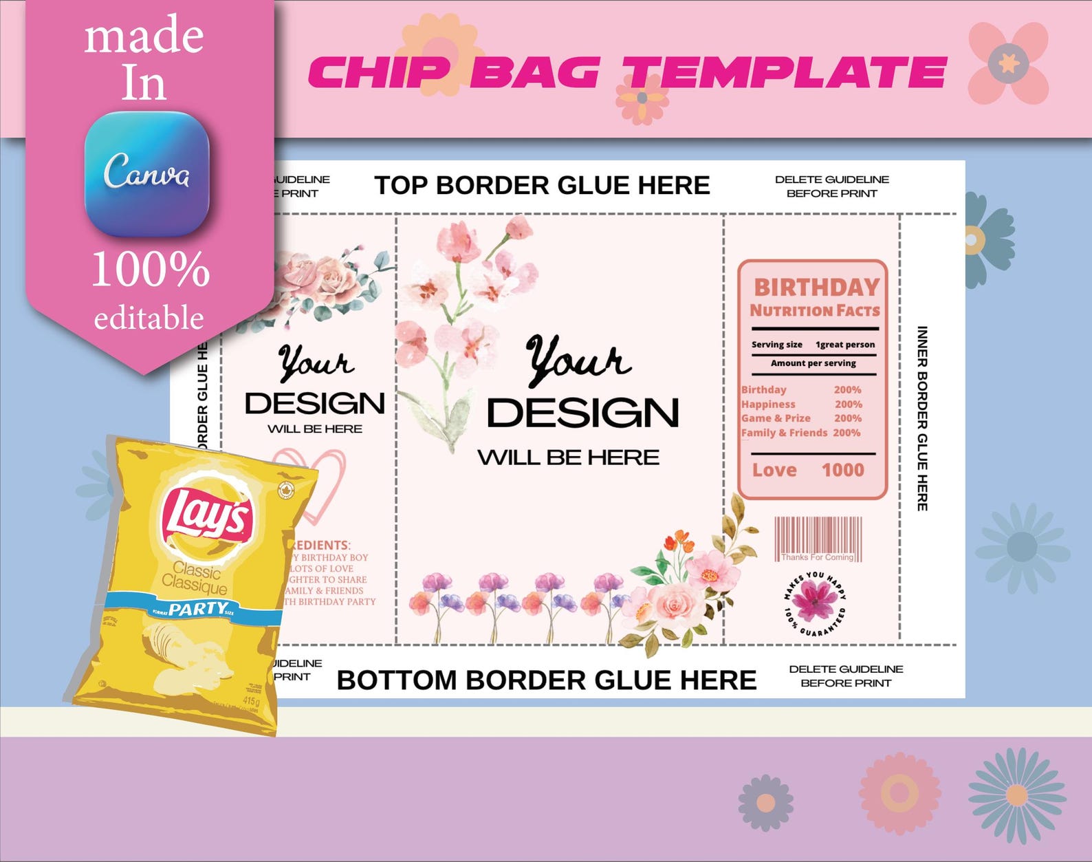 Chip Bag Template, Blank Chip Bag, Chip Bag Template Canva Editable ...