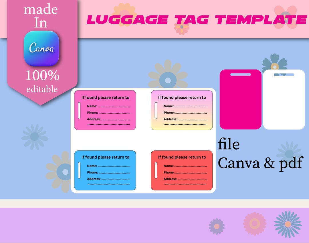 Luggage Tag Template, Luggage Tag Sublimation Template, Luggage Tag PDF ...