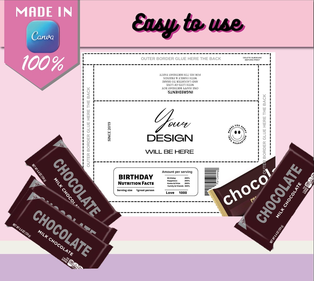 Blank Chocolate Wrapper Template Canva Editable - Etsy