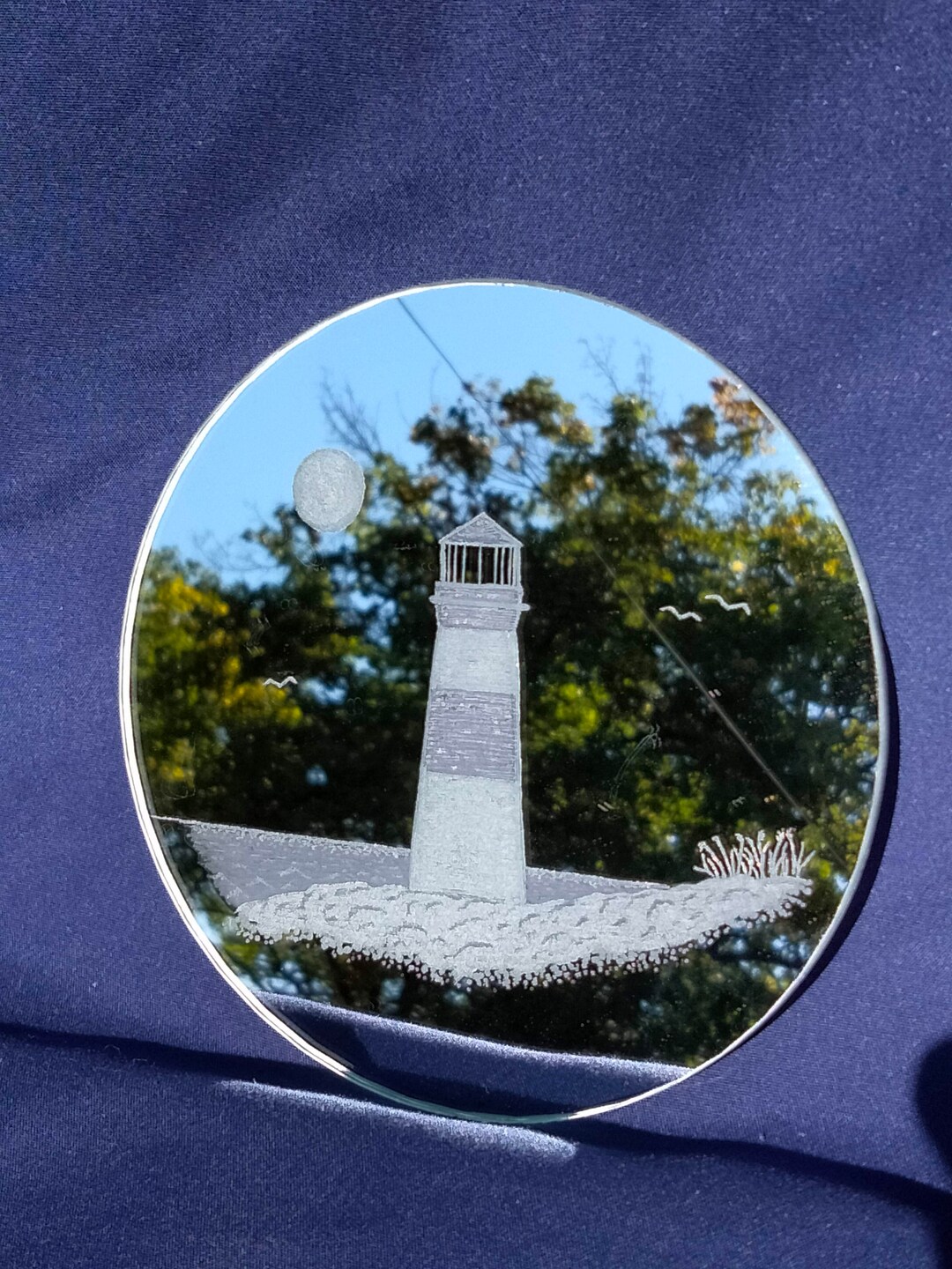 Hand Engraved Lighthouse on Small Glass Mirror - Etsy