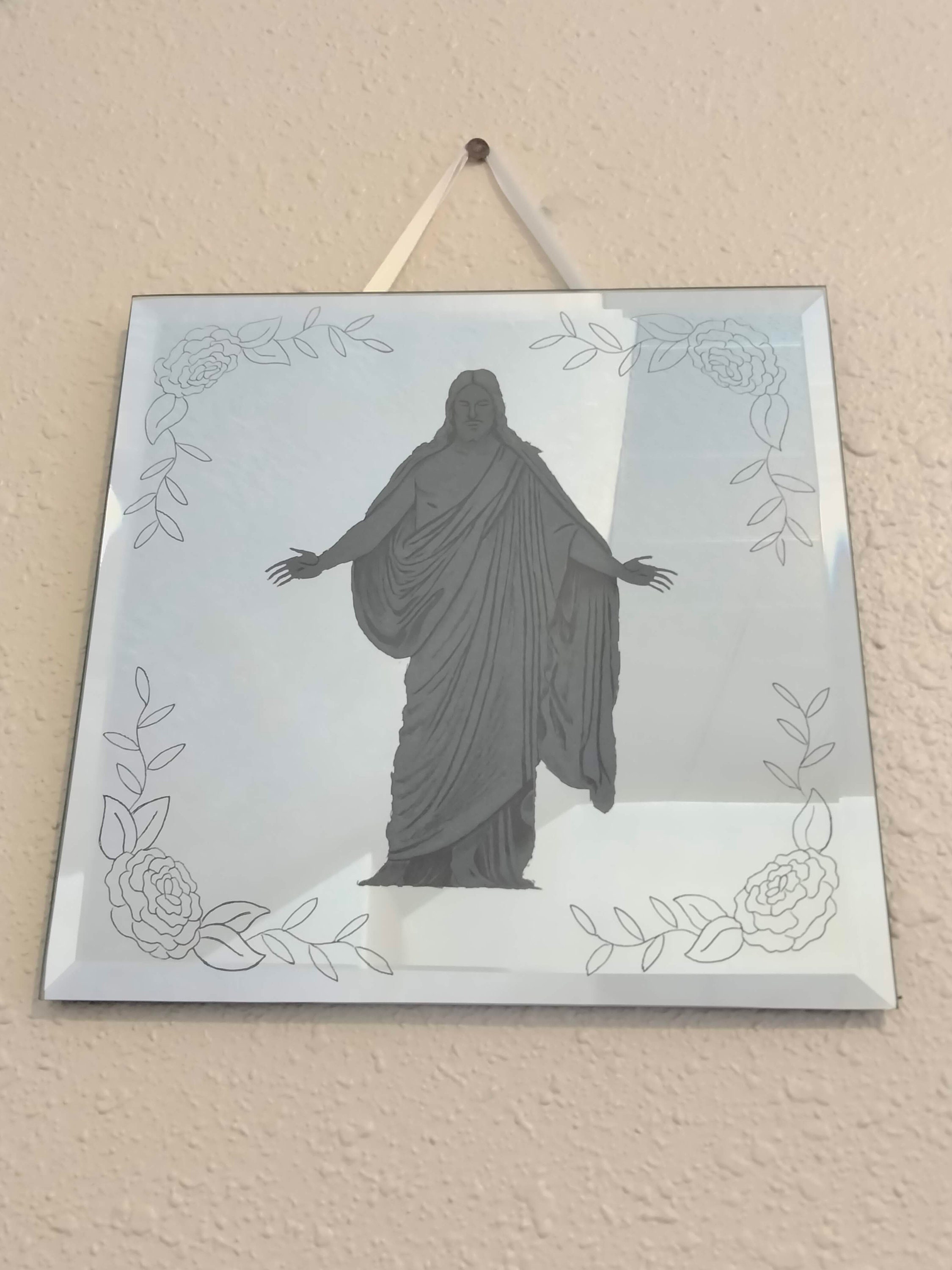 Jesus Christ Mirror With Florals | Christian Glass Art | Hand Etched ...