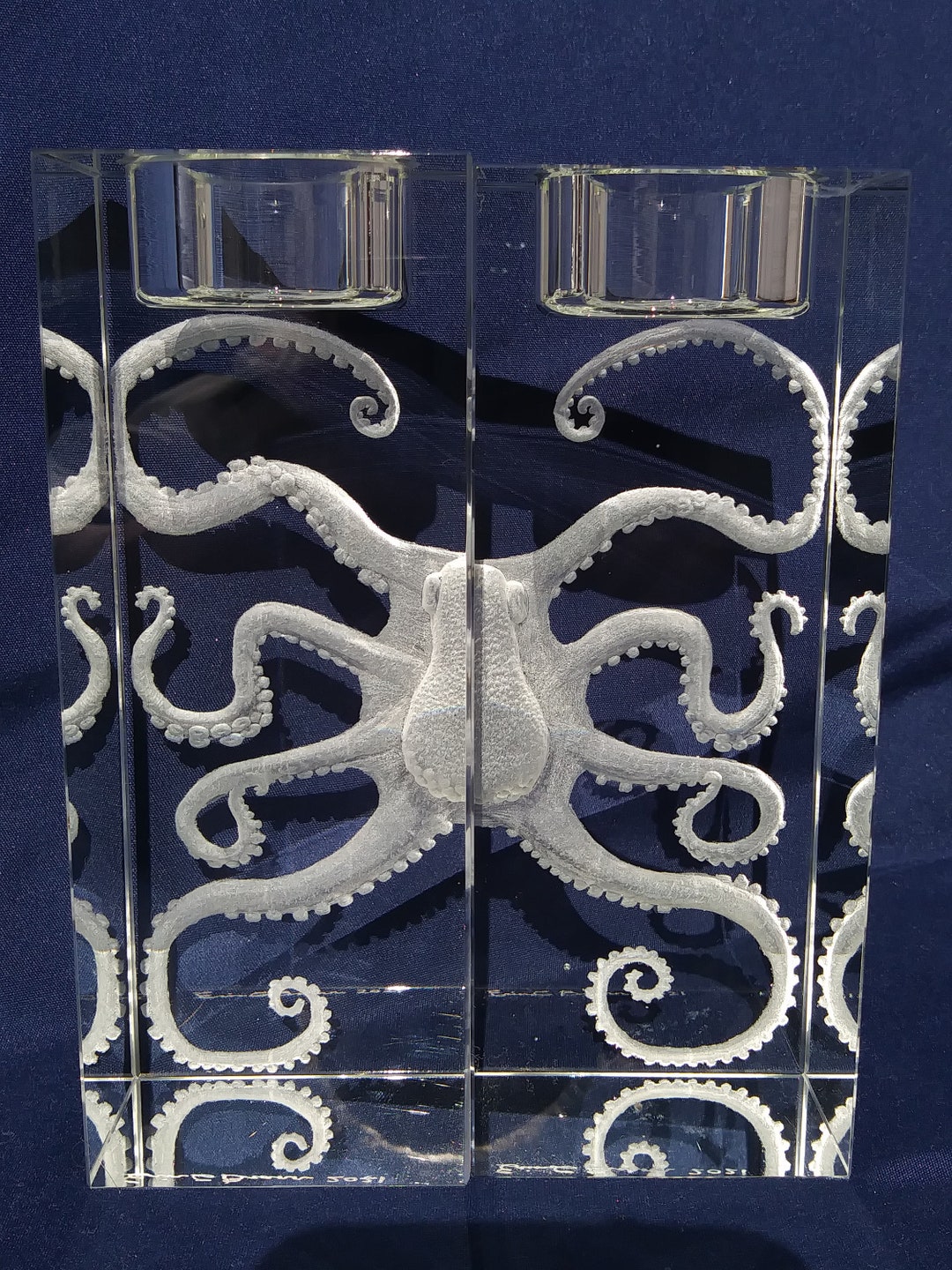 Hand Engraved Octopus on Tealight Candle Glass Blocks - Etsy