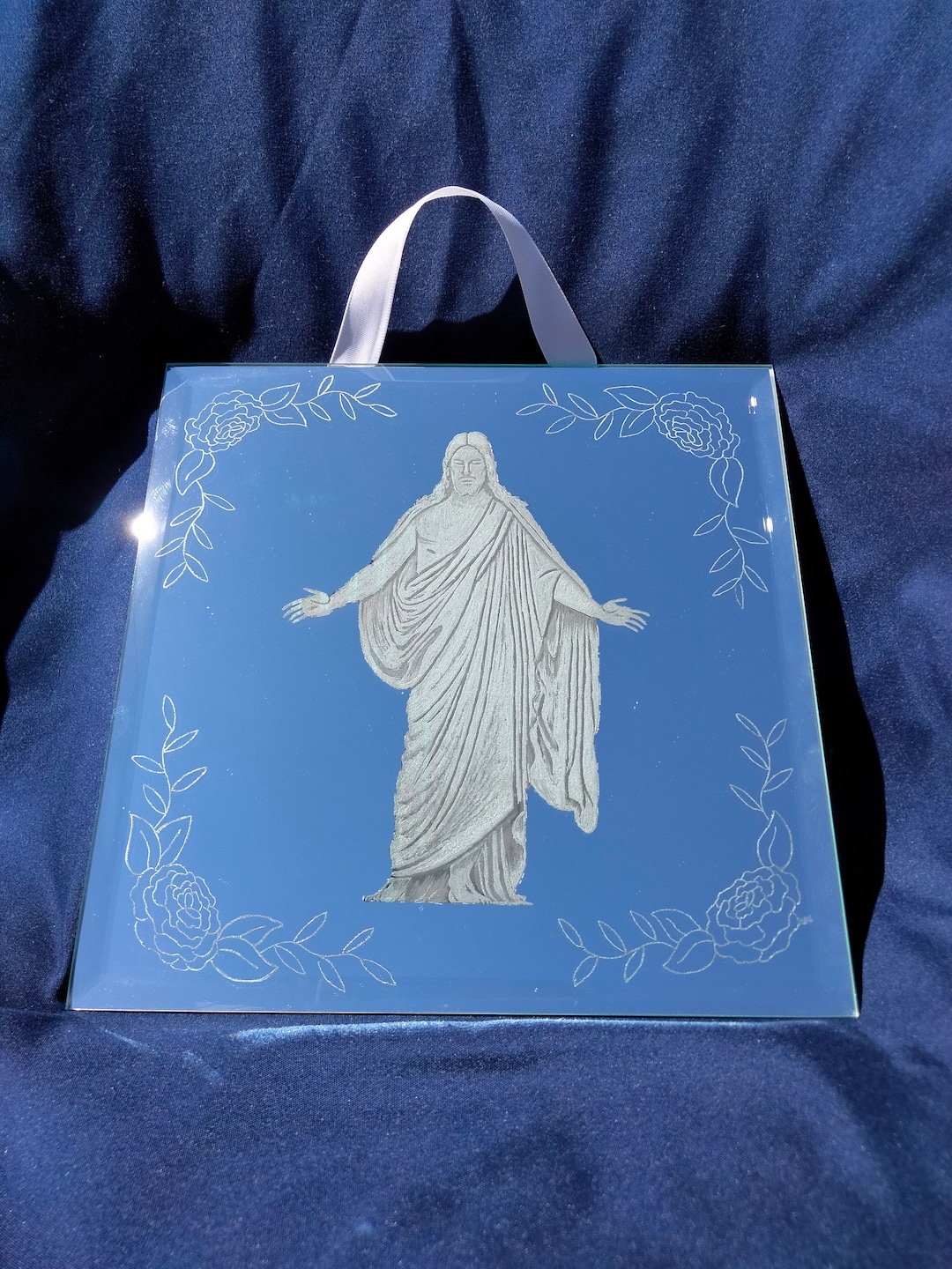 Jesus Christ Mirror With Florals | Christian Glass Art | Hand Etched ...