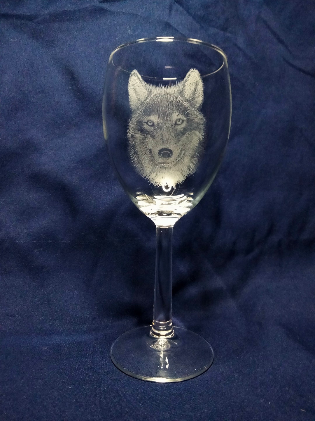 Personalized Wolf Face Wine Glass Goblet | Hand Etched Glass | Hand ...