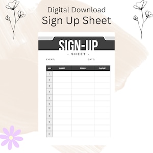 Minimalist Sign up Sheet, Email Sign up Forms, PRINTABLE Sign Up, Event ...