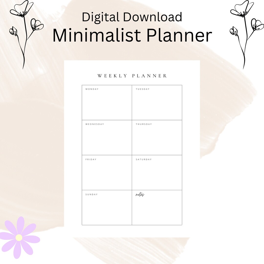 Digital Weekly Planner, Minimalist, Simple, Digital Download, Weekly ...