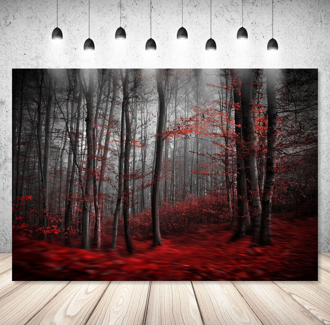 Red Misty Horror Forest Backdrop for Photography Halloween Terror Night ...