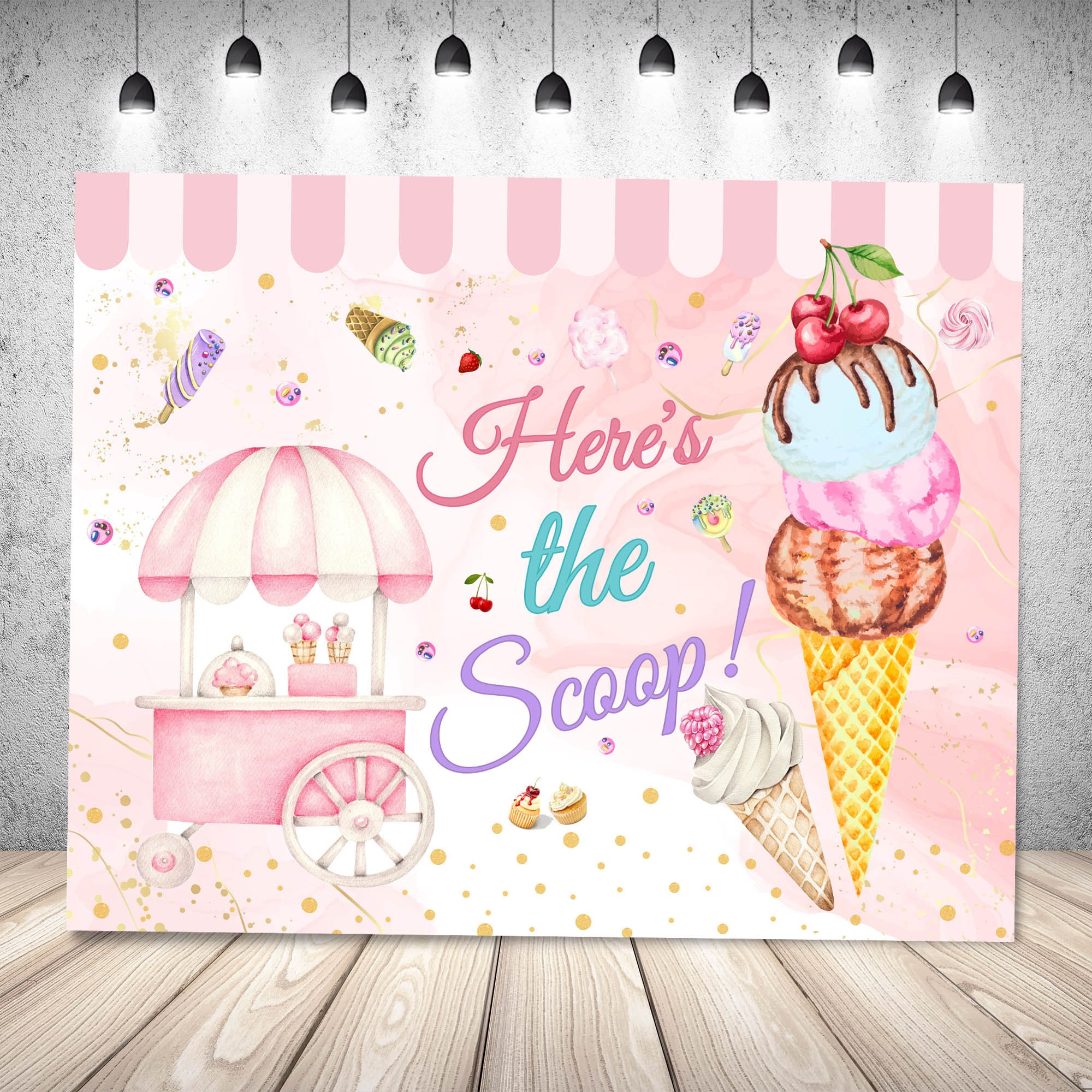 Ice Cream Custom Backdrop Here's the Scoop Baby Shower Photo Background ...