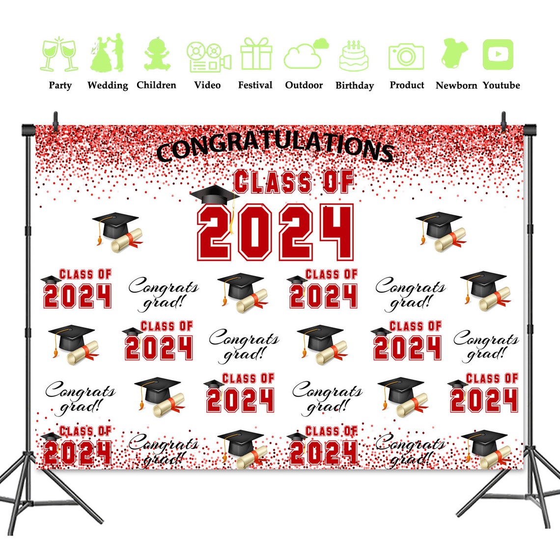 Step and Repeat Class of 2024 Graduation Backdrop for Photography Red ...