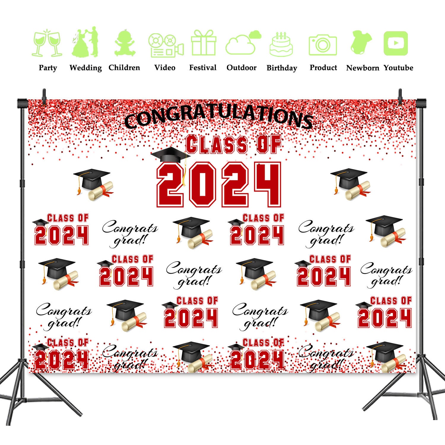 Step and Repeat Class of 2024 Graduation Backdrop for Photography Red ...