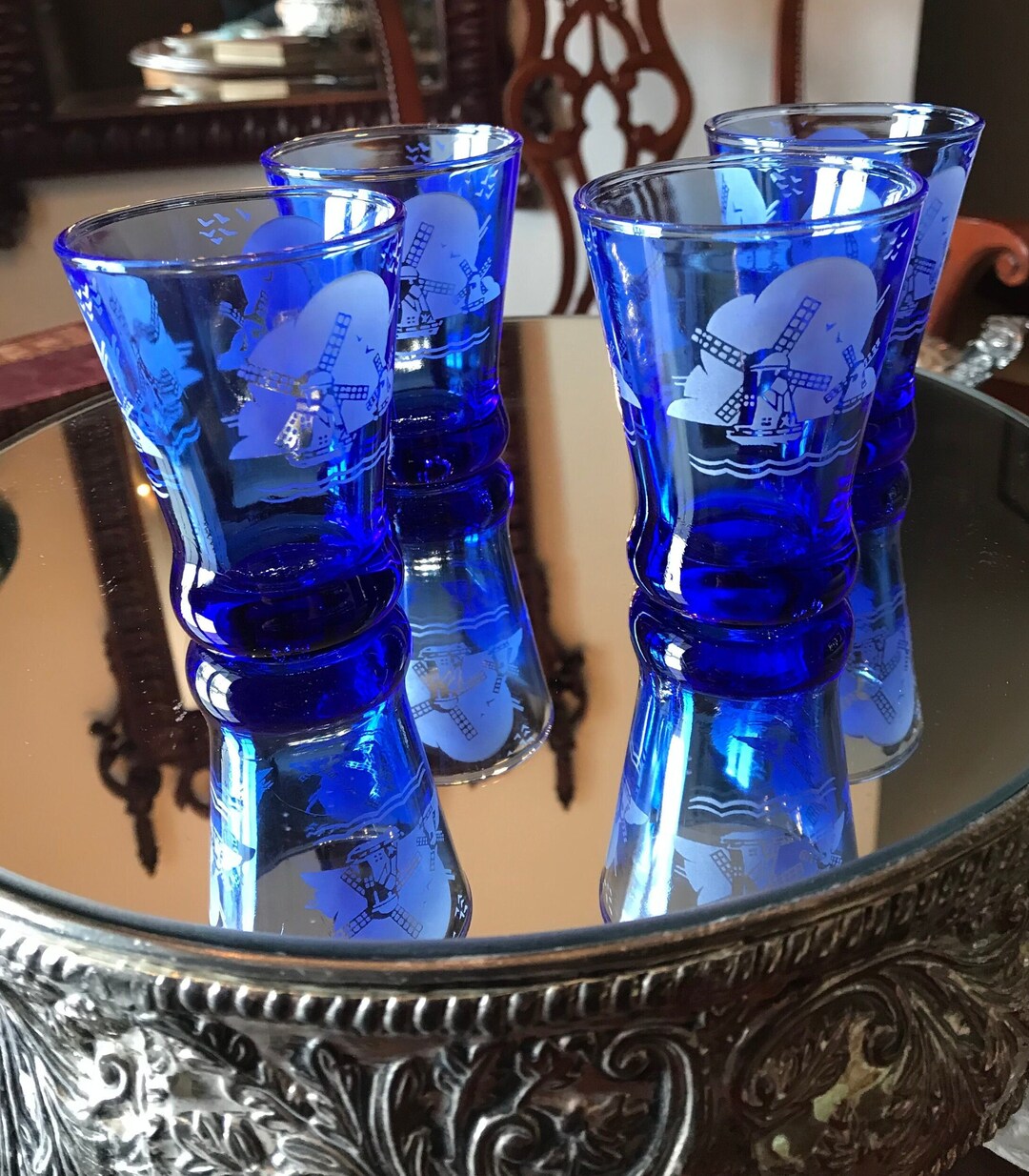 Hazel Atlas Cobalt Blue Tumbler Glasses Set Of Four Etsy