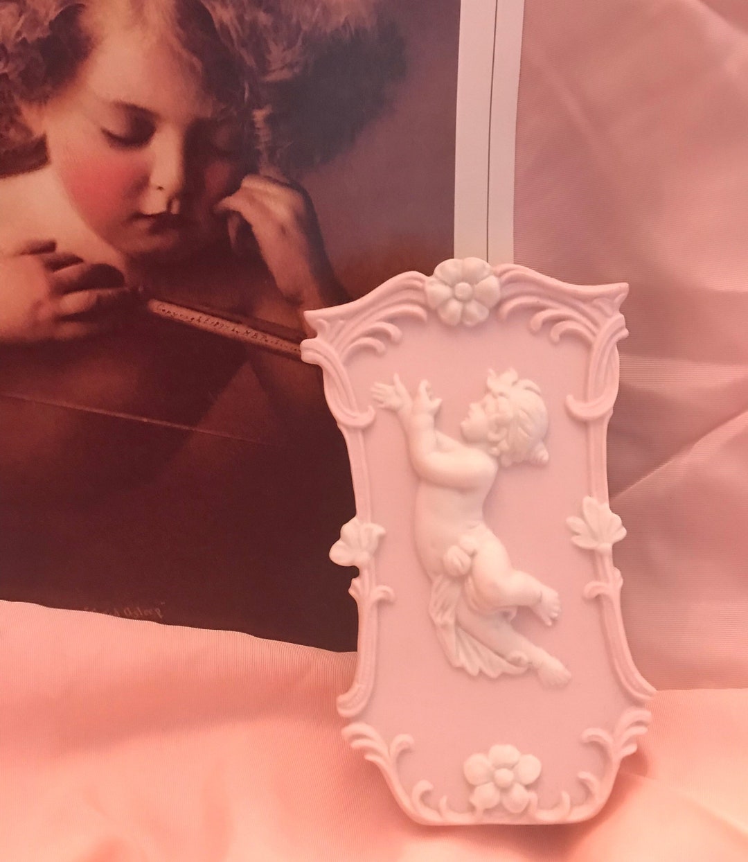 Vintage Pink Jasperware Wall Vase - Etsy