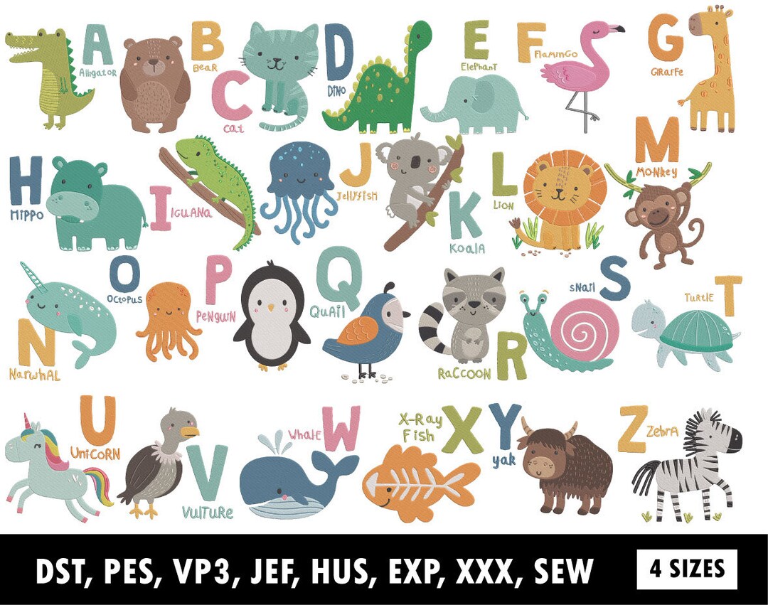 Animal Alphabet Machine Embroidery Design School Embroidery - Etsy