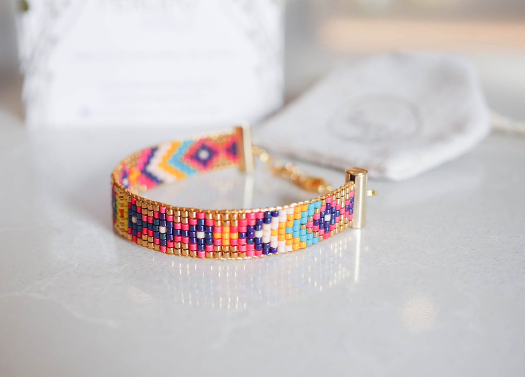 Mayan Bracelet and Miyuki Beads, 24k Fine Gold Bead Bracelet, Mayan ...