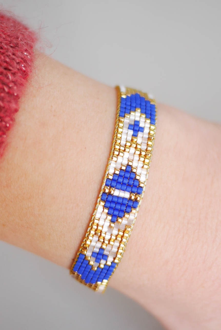 Mayan Bracelet With 24k Fine Gold and Gold Filled Beads, Miyuki Beaded ...