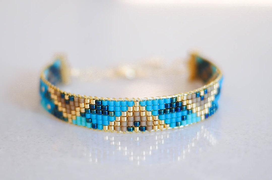 Mayan Bracelet With 24k Fine Gold Beads, Miyuki Beaded Woven Bracelet ...