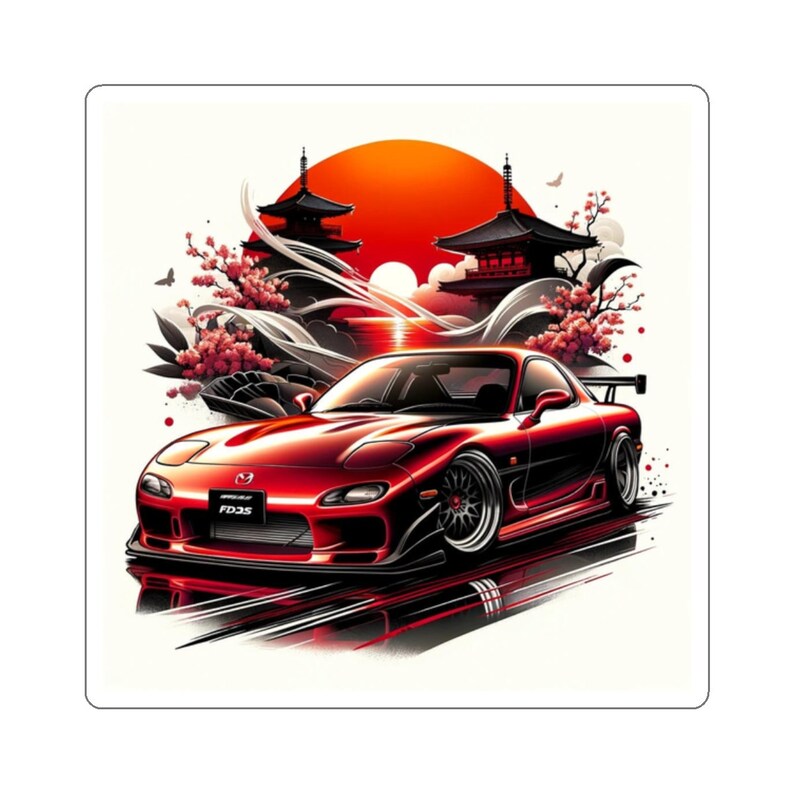 Mazda RX-7 FD3S Vibrant Art Print - JDM Icon With Cherry Blossoms ...