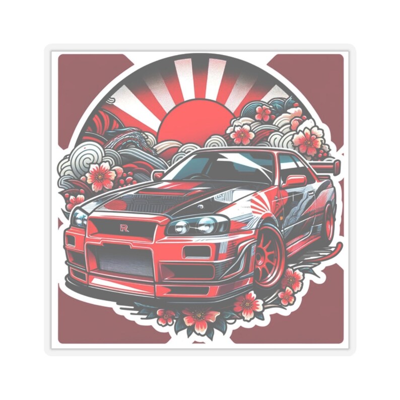JDM Inspired Sticker - Rising Sun & Cherry Blossoms Decal, Japanese ...