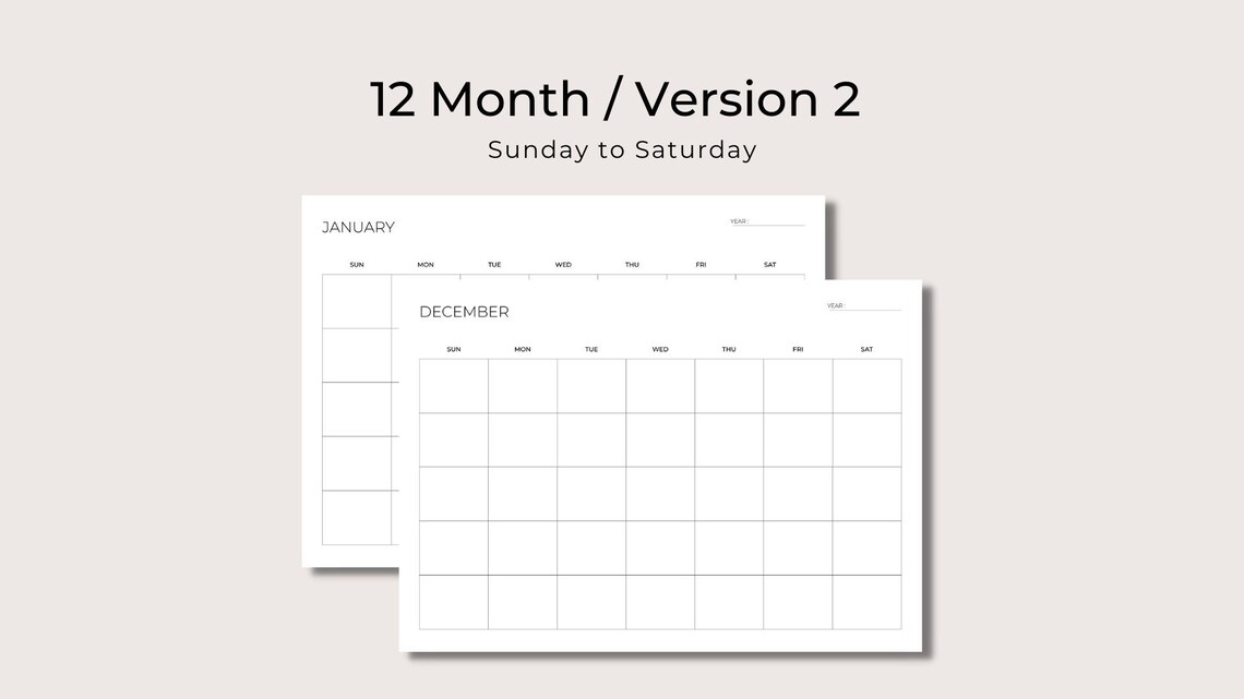 Blank Monthly Calendar Printable Landscape, Minimalist Calendar ...