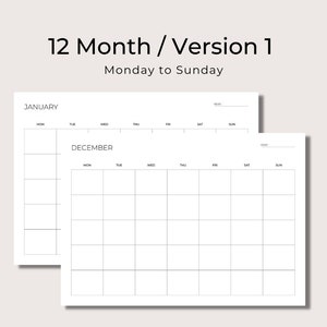 Blank Monthly Calendar Printable Landscape, Minimalist Calendar ...