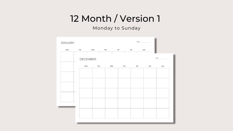 Blank Monthly Calendar Printable Landscape, Minimalist Calendar ...