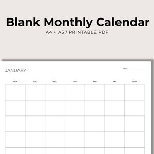 Blank Monthly Calendar Printable Landscape, Minimalist Calendar ...