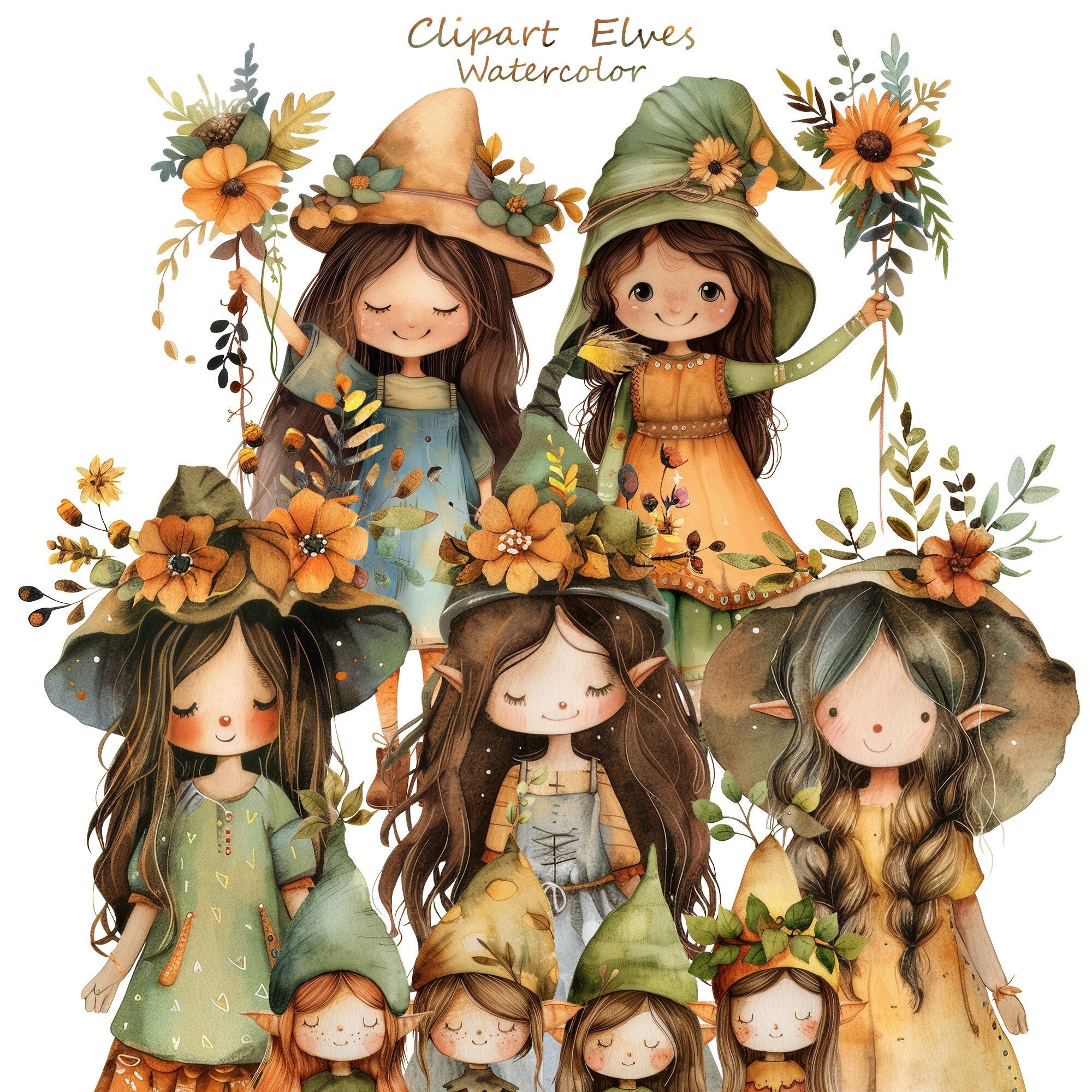 Clipart Elves Watercolor, St Patrick's Day, Characters Download, Women ...