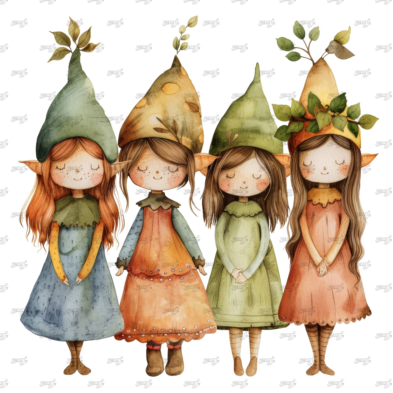 Clipart Elves Watercolor, St Patrick's Day, Characters Download, Women ...