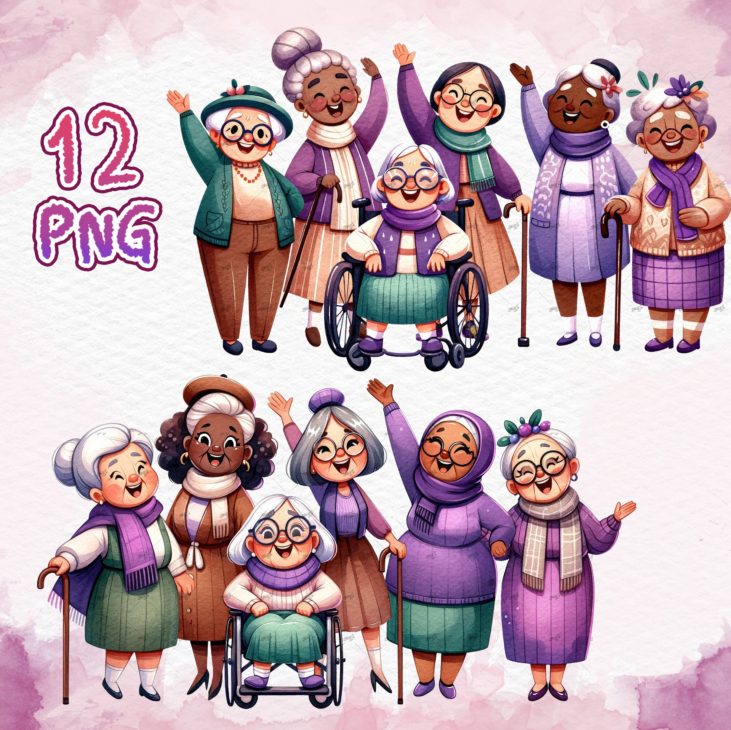 Women's Day Clipart,cheerful Old Lady Clipart, Watercolor Clipart ...