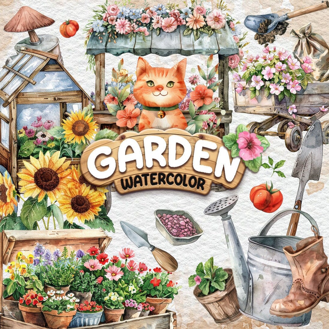 Spring Garden Clipart, Garden Watercolor, Garden Mom, Garden Flowers ...