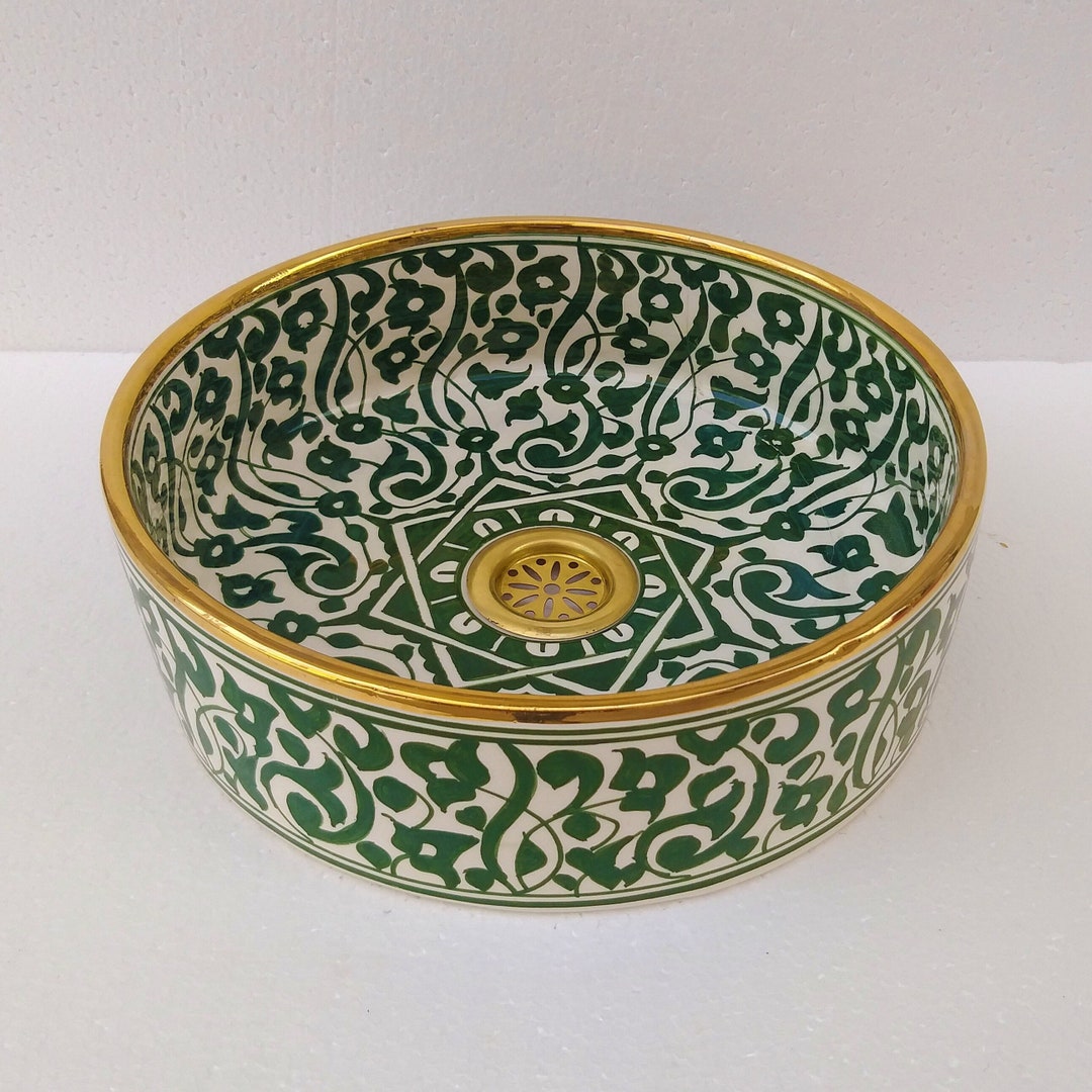 14k Gold Rim Bathroom Sink Luxury Decor / GREEN Sink / - Etsy