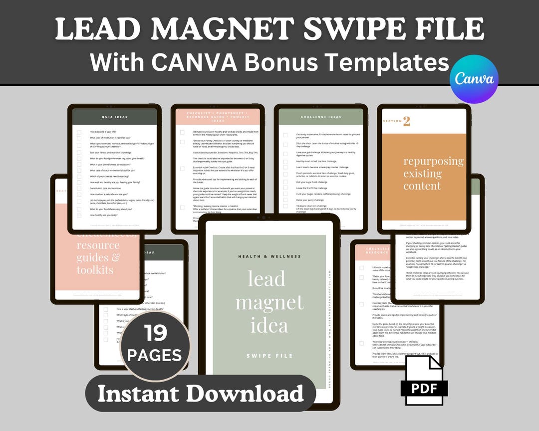 Lead Magnet Kit, Editable Canva Template, Health and Wellness Lead ...