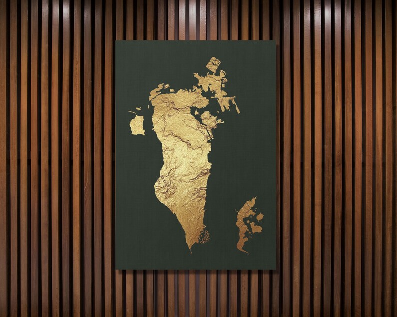 Bahrain Map, Country Map of Bahrain, Golden Art Print Illustration ...