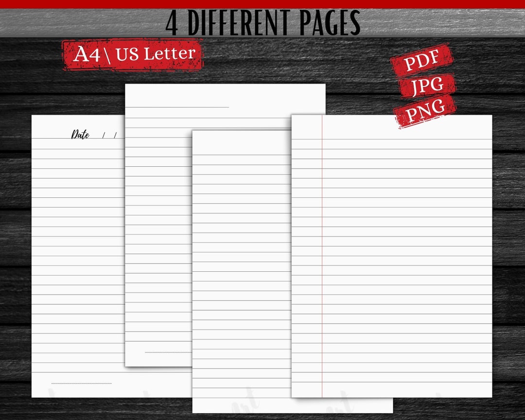 Printable Lined Paper Sheets, Instant Download, Writing Paper, Wide ...