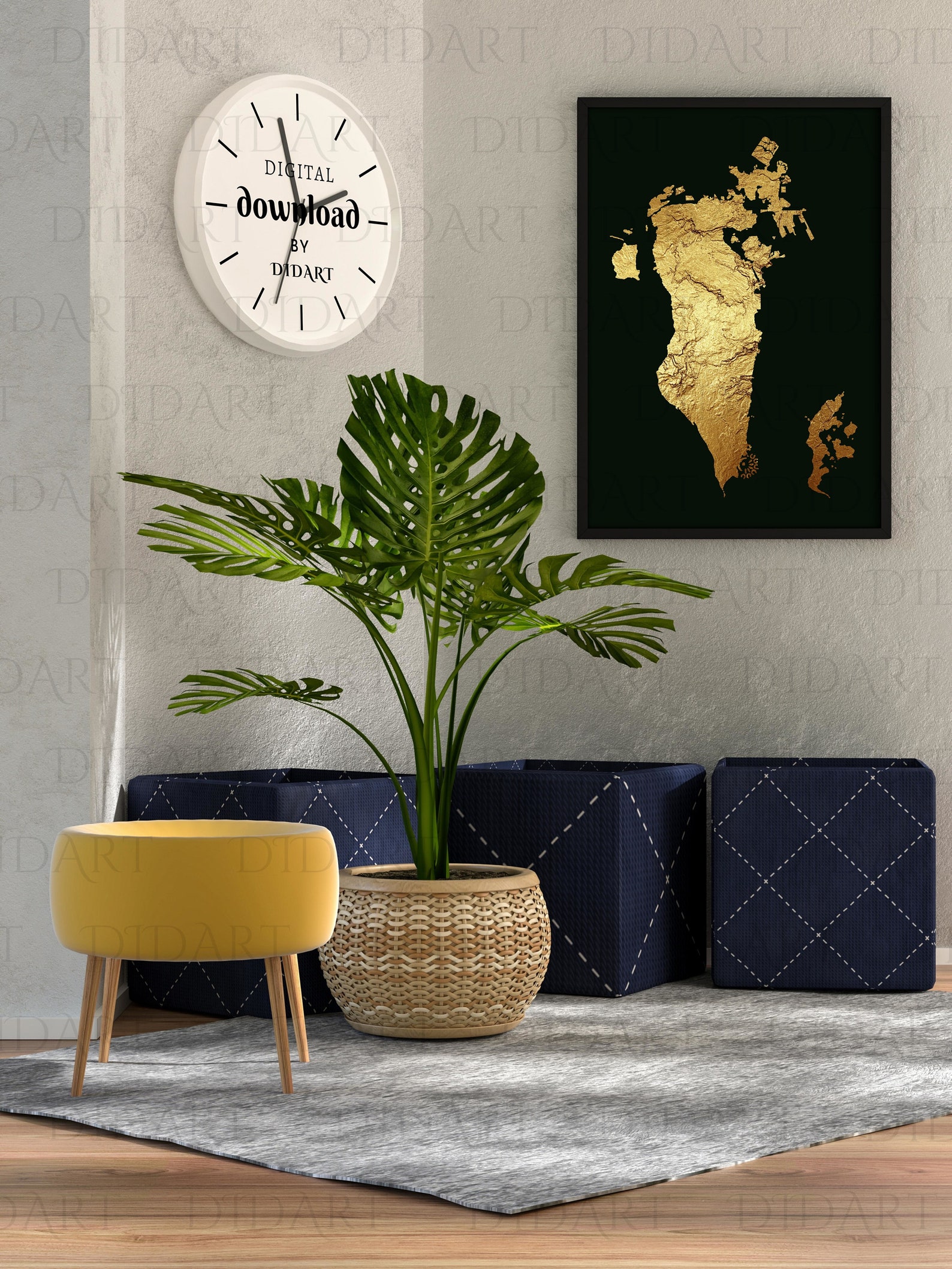 Bahrain Map, Country Map of Bahrain, Golden Art Print Illustration ...