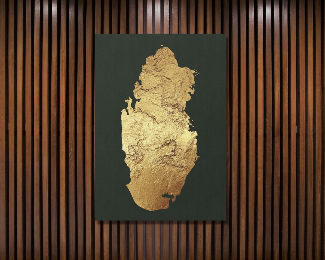 Qatar Map, Golden Art Print Illustration, Qatar Gold Wall Art, Home ...