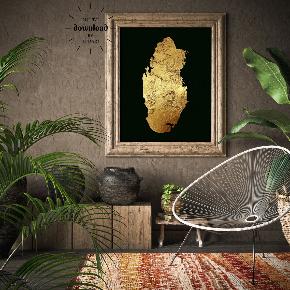 Qatar Map, Golden Art Print Illustration, Qatar Gold Wall Art, Home ...