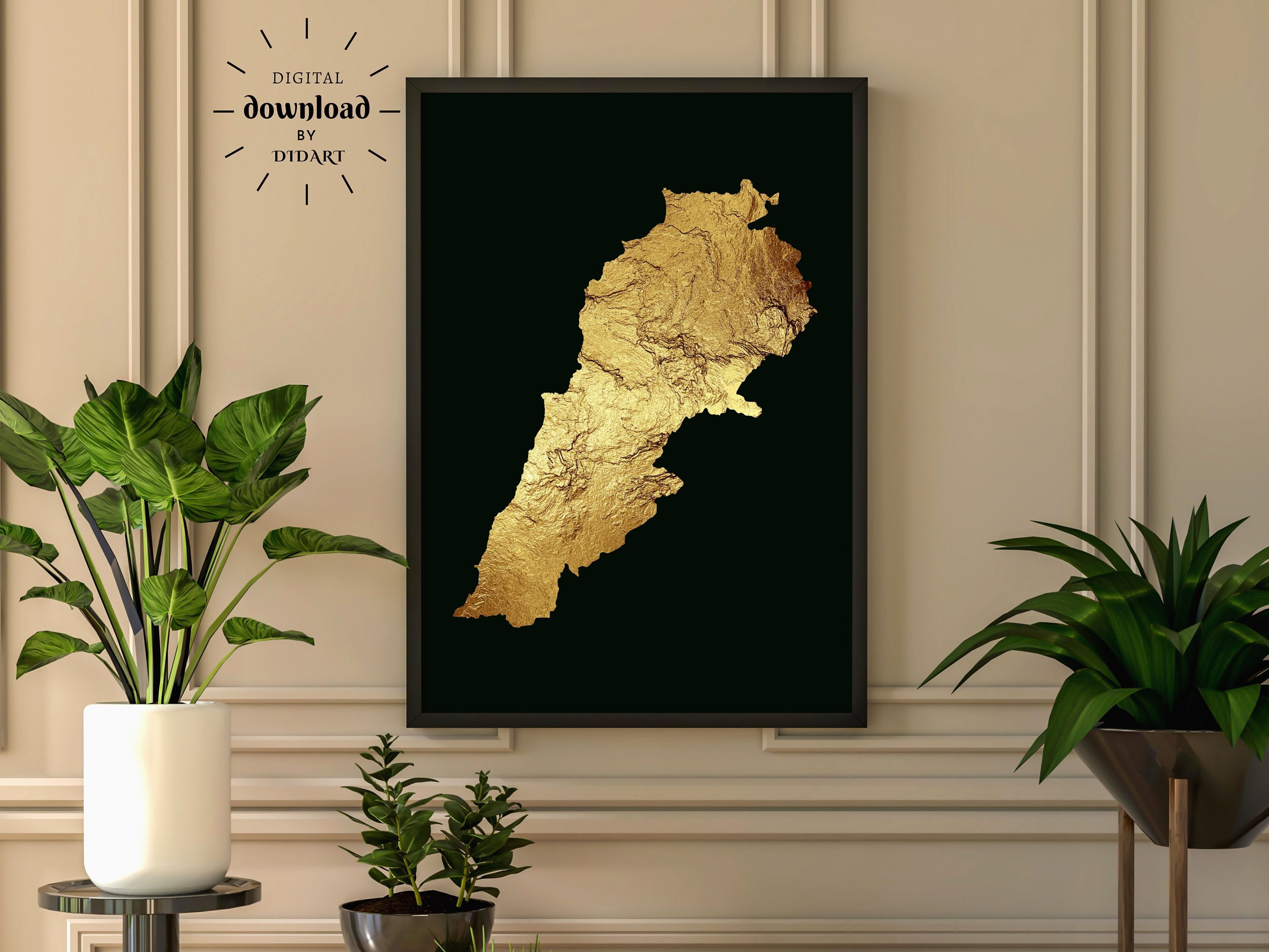 Lebanon Map, Lebanon Country Map, Golden Art Print Illustration ...