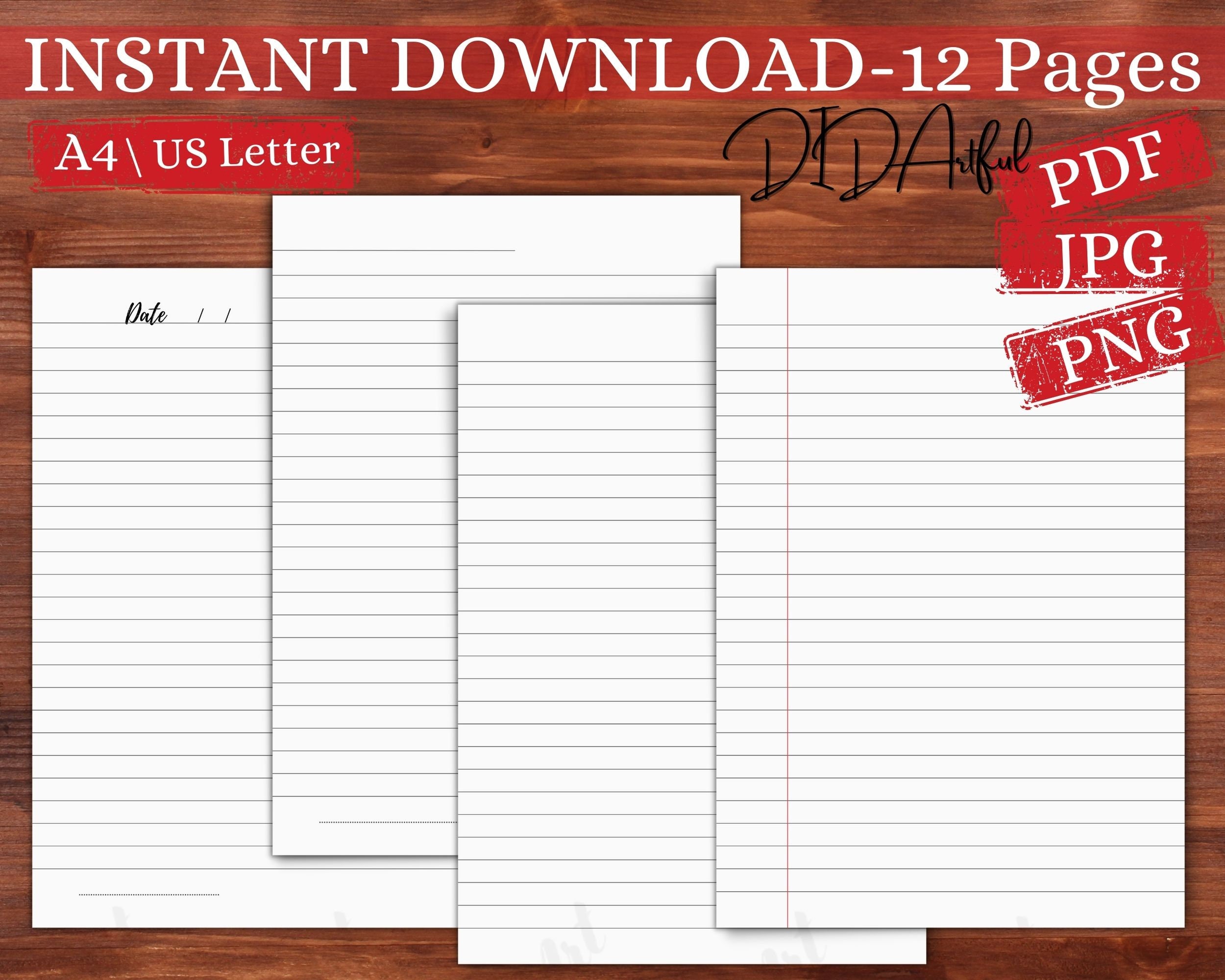 Printable Lined Paper Sheets Instant Download Writing Paper - Etsy